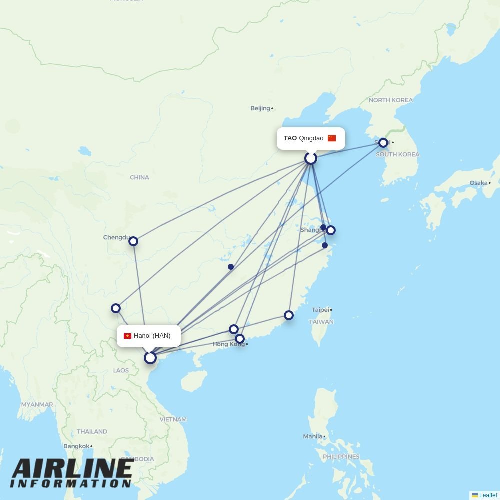 Airlines with flights from Qingdao to Hanoi (TAO to HAN) | Airline ...