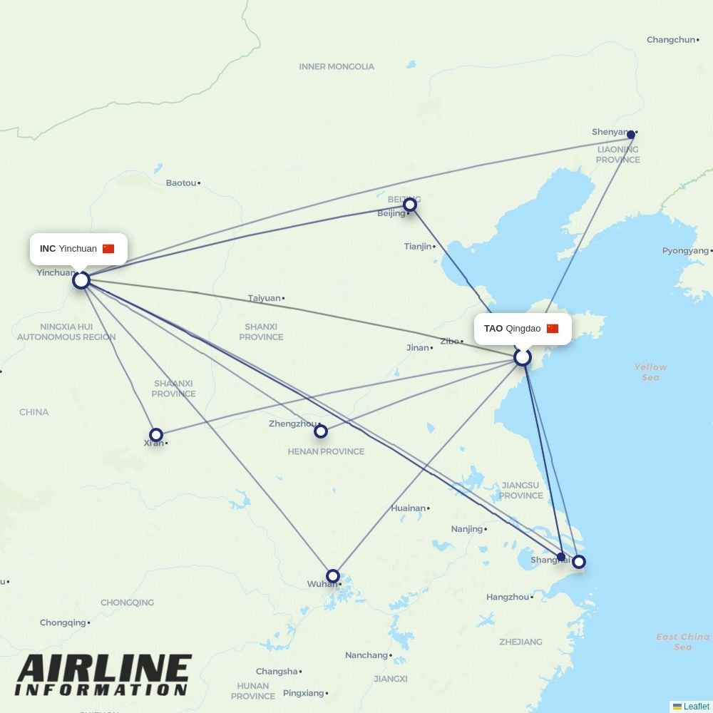 Airlines with flights from Qingdao to Yinchuan (TAO to INC) | Airline ...