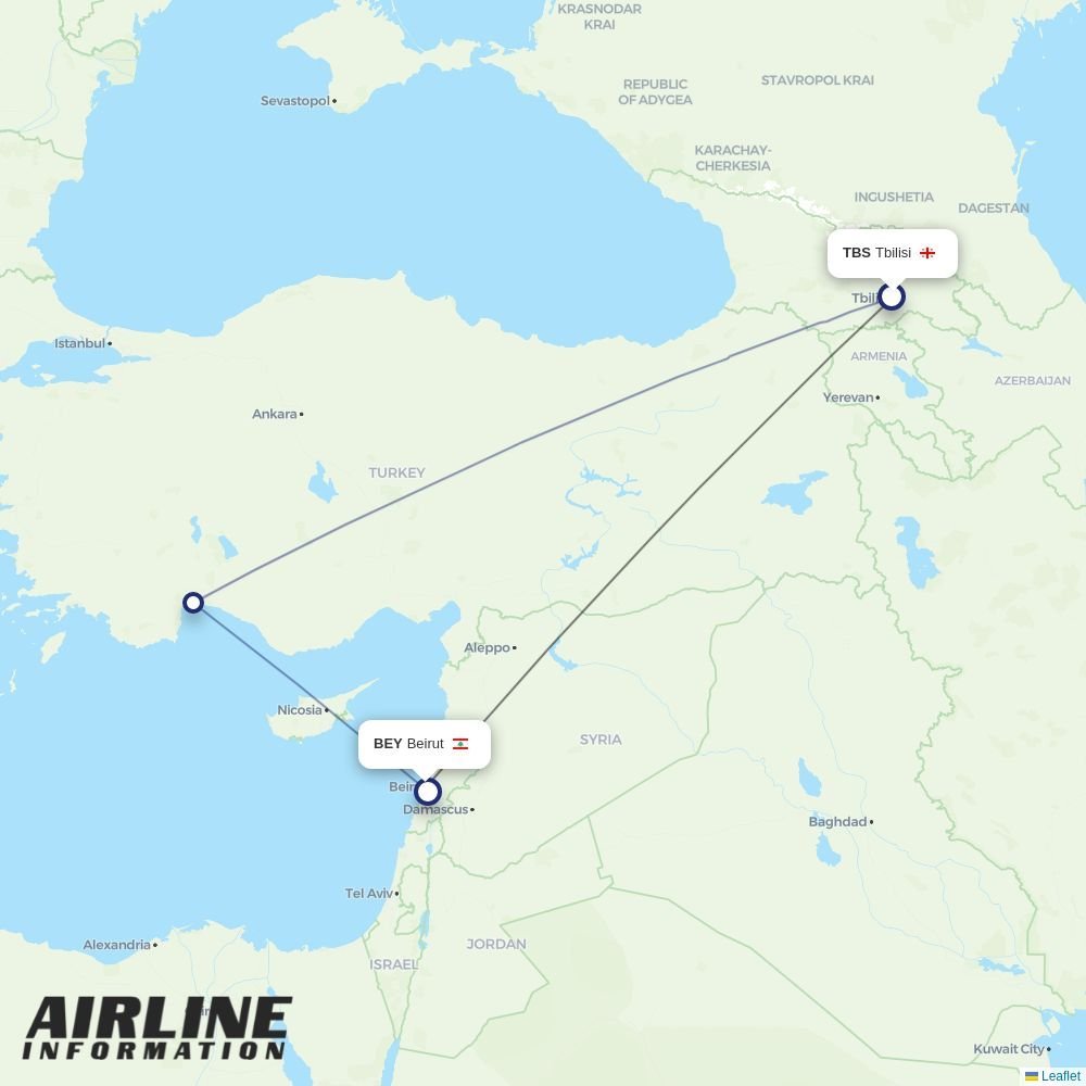 Airlines with flights from Tbilisi to Beirut (TBS to BEY) | Airline ...