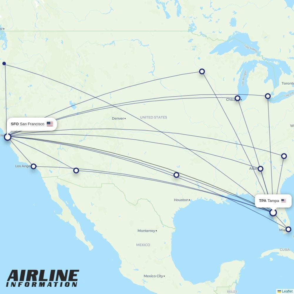 Airlines with flights from Tampa to San Francisco (TPA to SFO ...