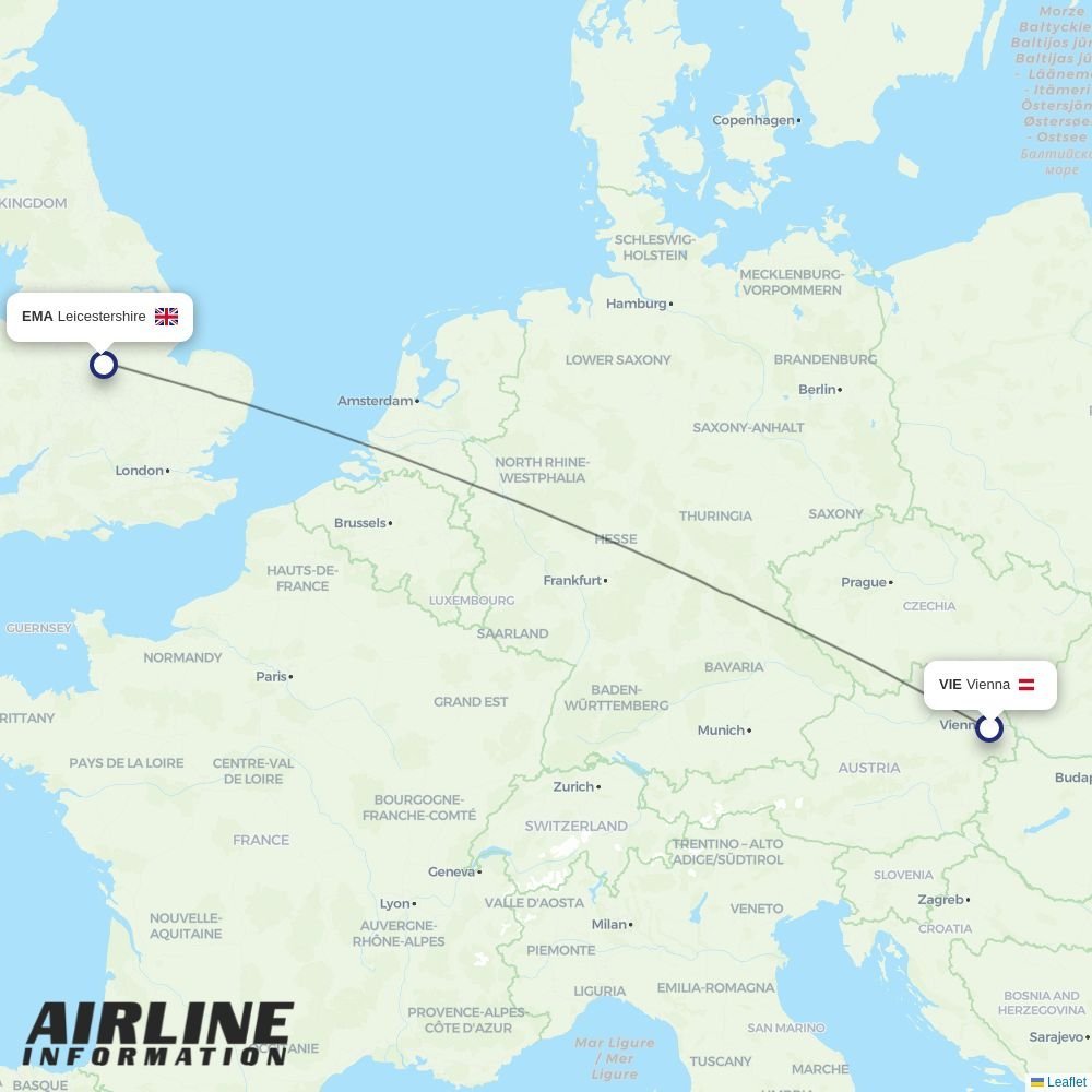 Airlines with flights from Vienna to Leicestershire (VIE to EMA ...