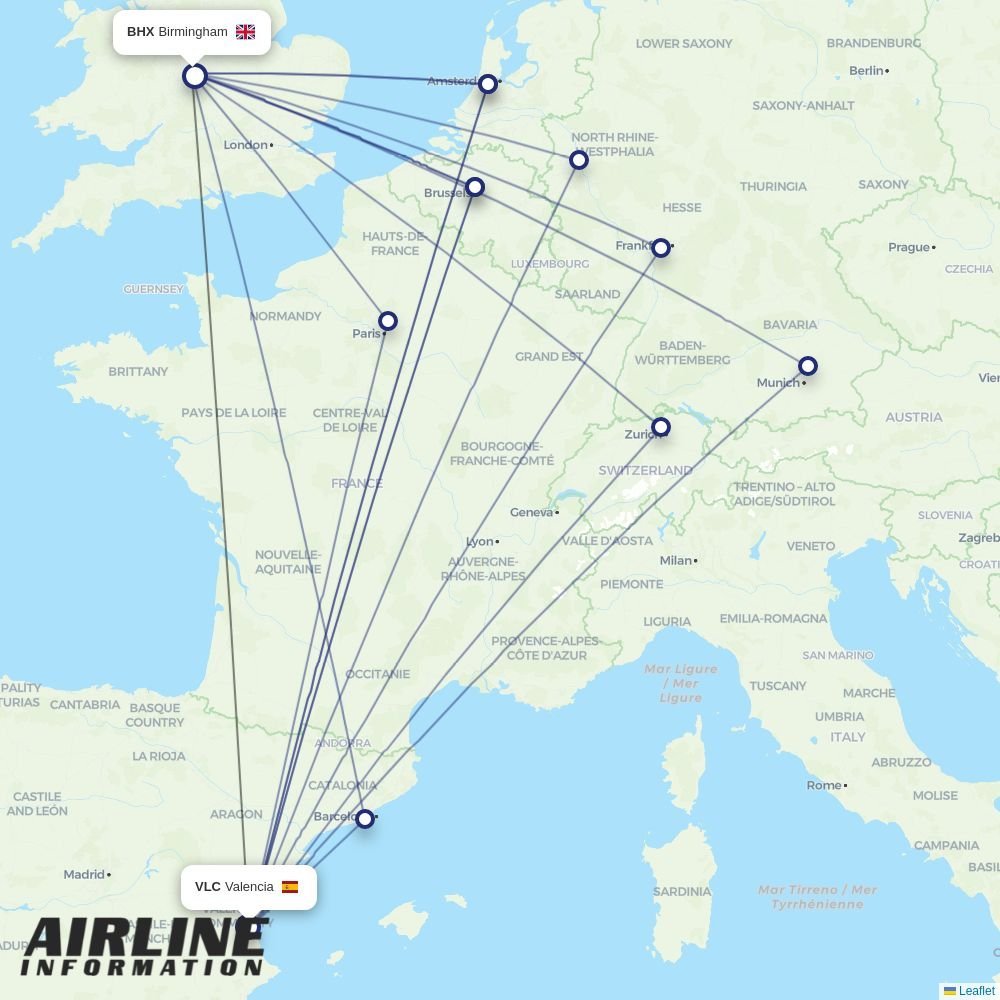 Airlines with flights from Valencia to Birmingham (VLC to BHX ...