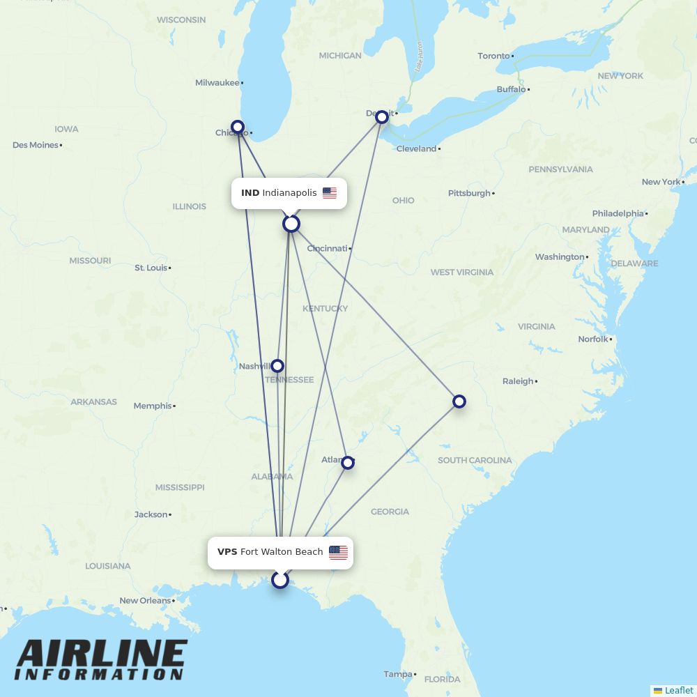 Airlines with flights from Fort Walton Beach to Indianapolis (VPS to ...