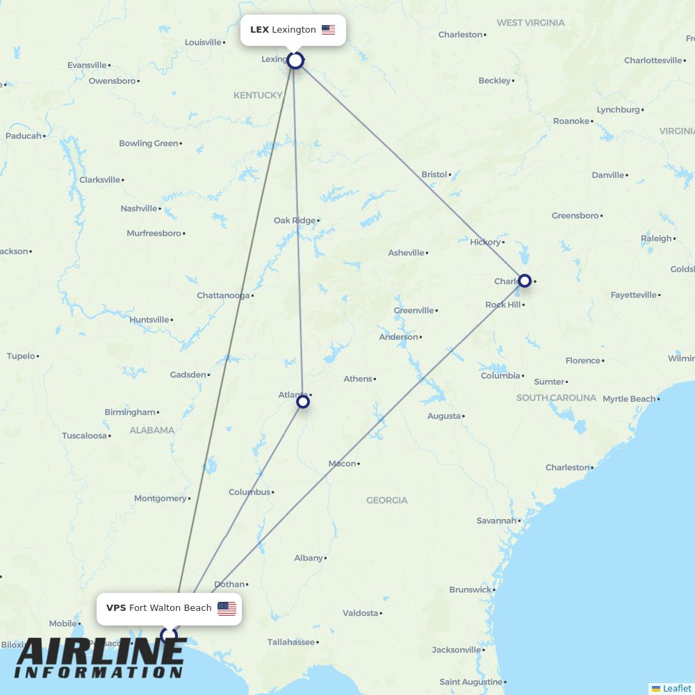 Airlines with flights from Fort Walton Beach to Lexington (VPS to LEX ...
