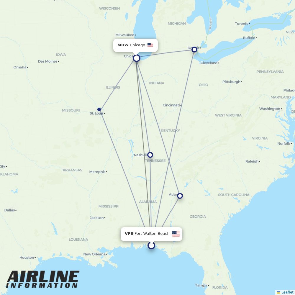 Airlines with flights from Fort Walton Beach to Chicago (VPS to MDW ...
