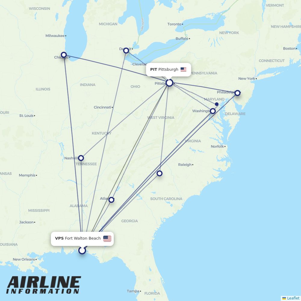 Airlines with flights from Fort Walton Beach to Pittsburgh (VPS to PIT ...