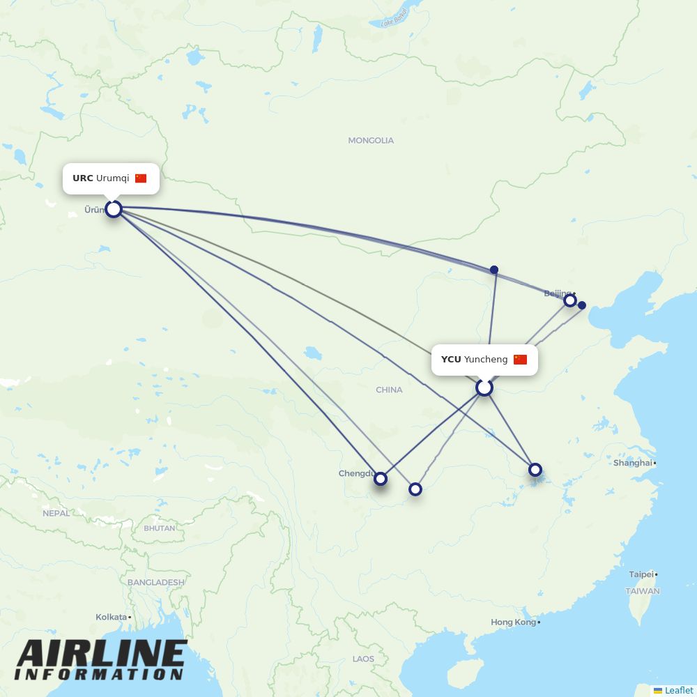 Airlines with flights from Yuncheng to Urumqi (YCU to URC) | Airline Information