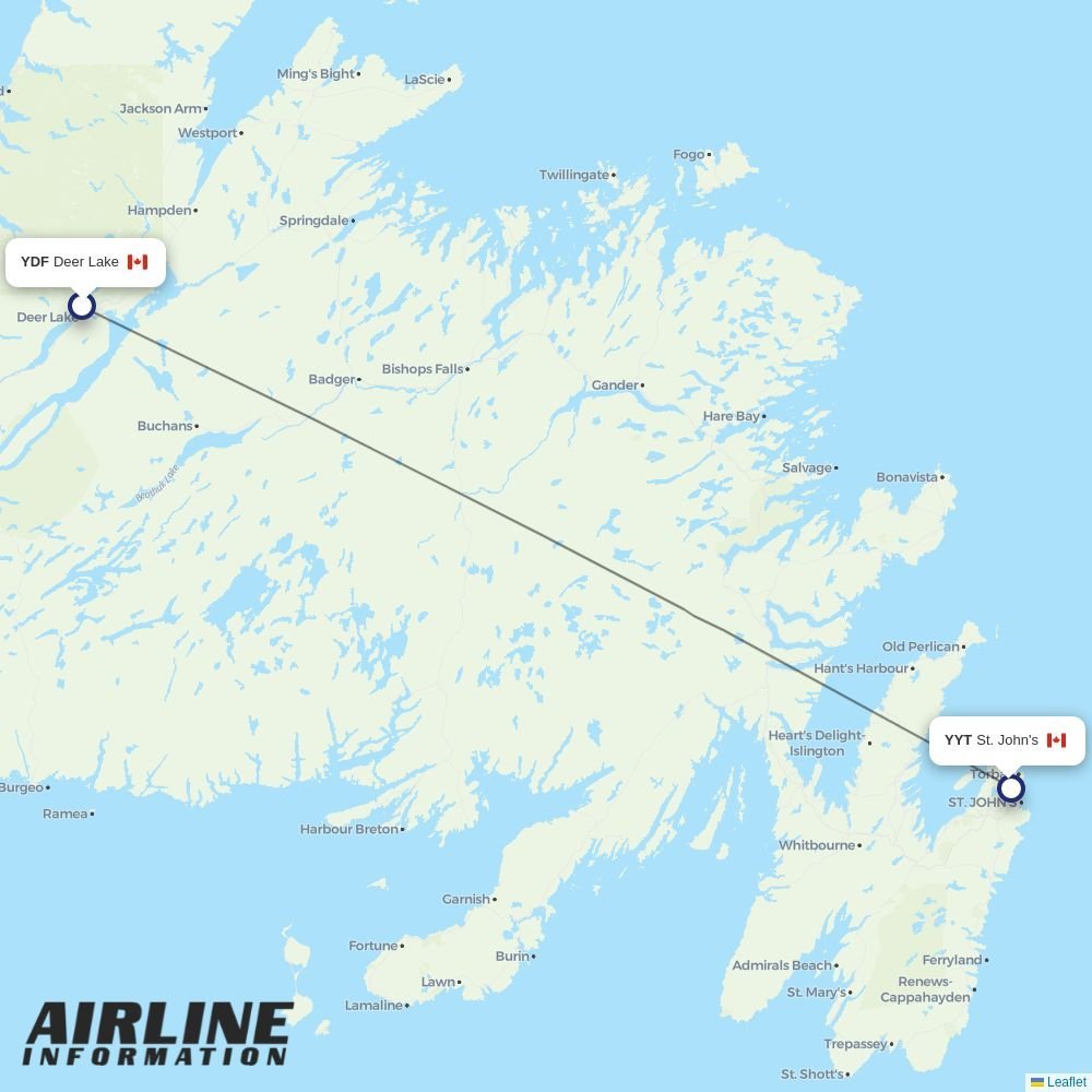 Airlines with flights from Deer Lake to St. John's (YDF to YYT ...