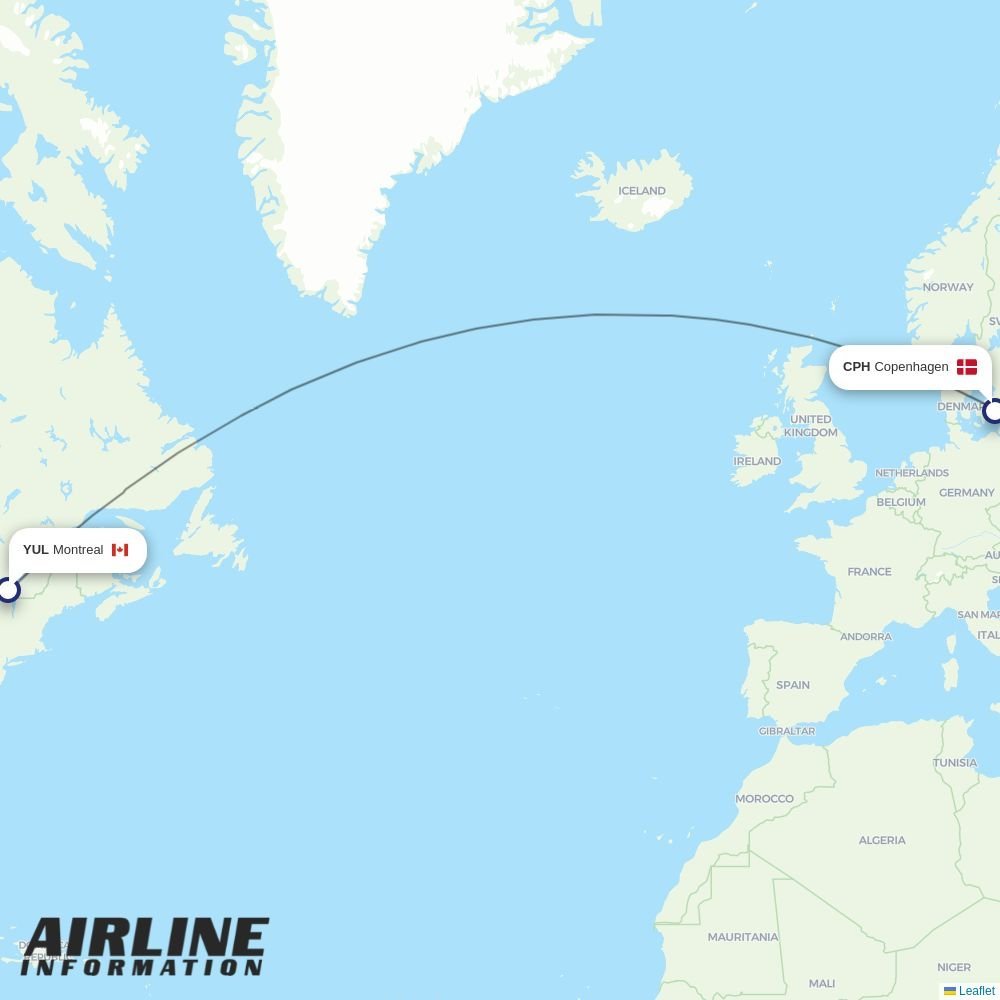 Airlines with flights from Montreal to Copenhagen (YUL to CPH ...