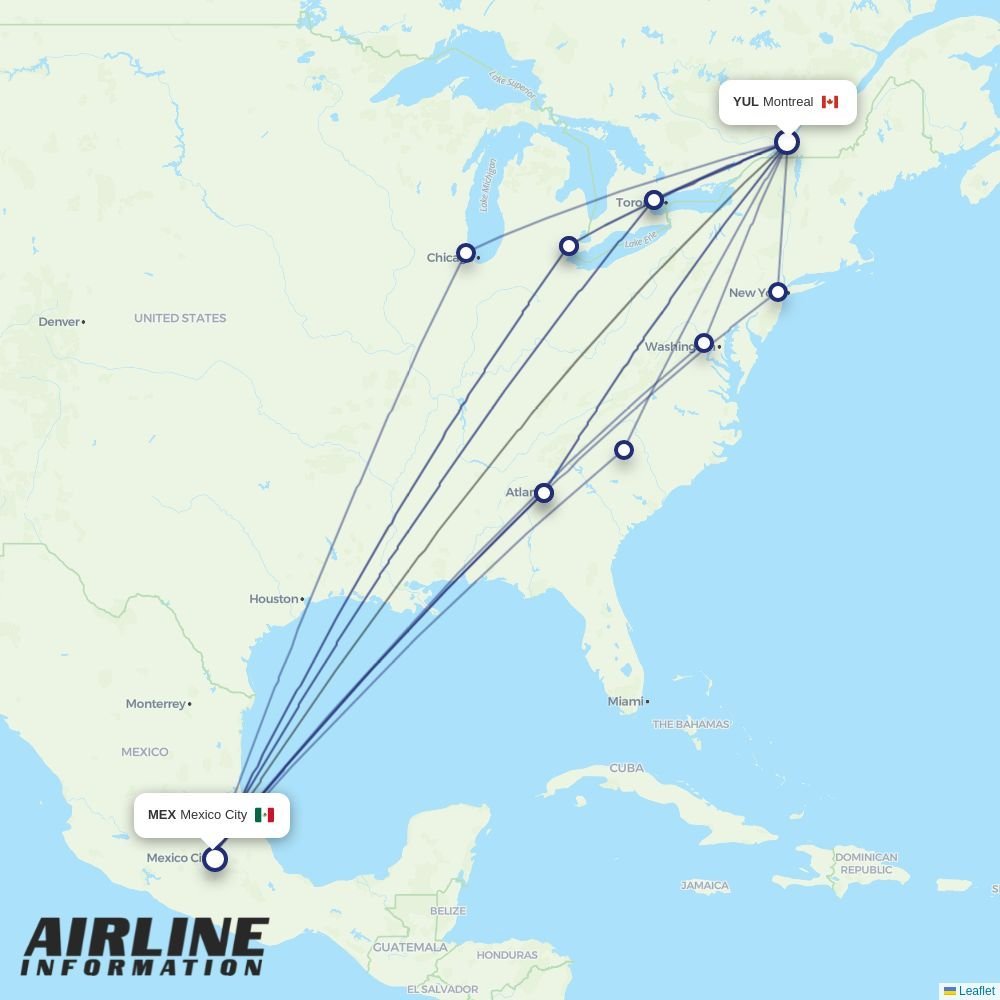 Airlines with flights from Montreal to Mexico City (YUL to MEX ...