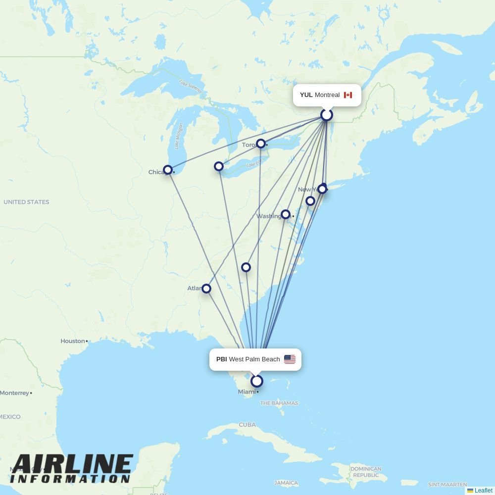Airlines with flights from Montreal to West Palm Beach (YUL to PBI ...
