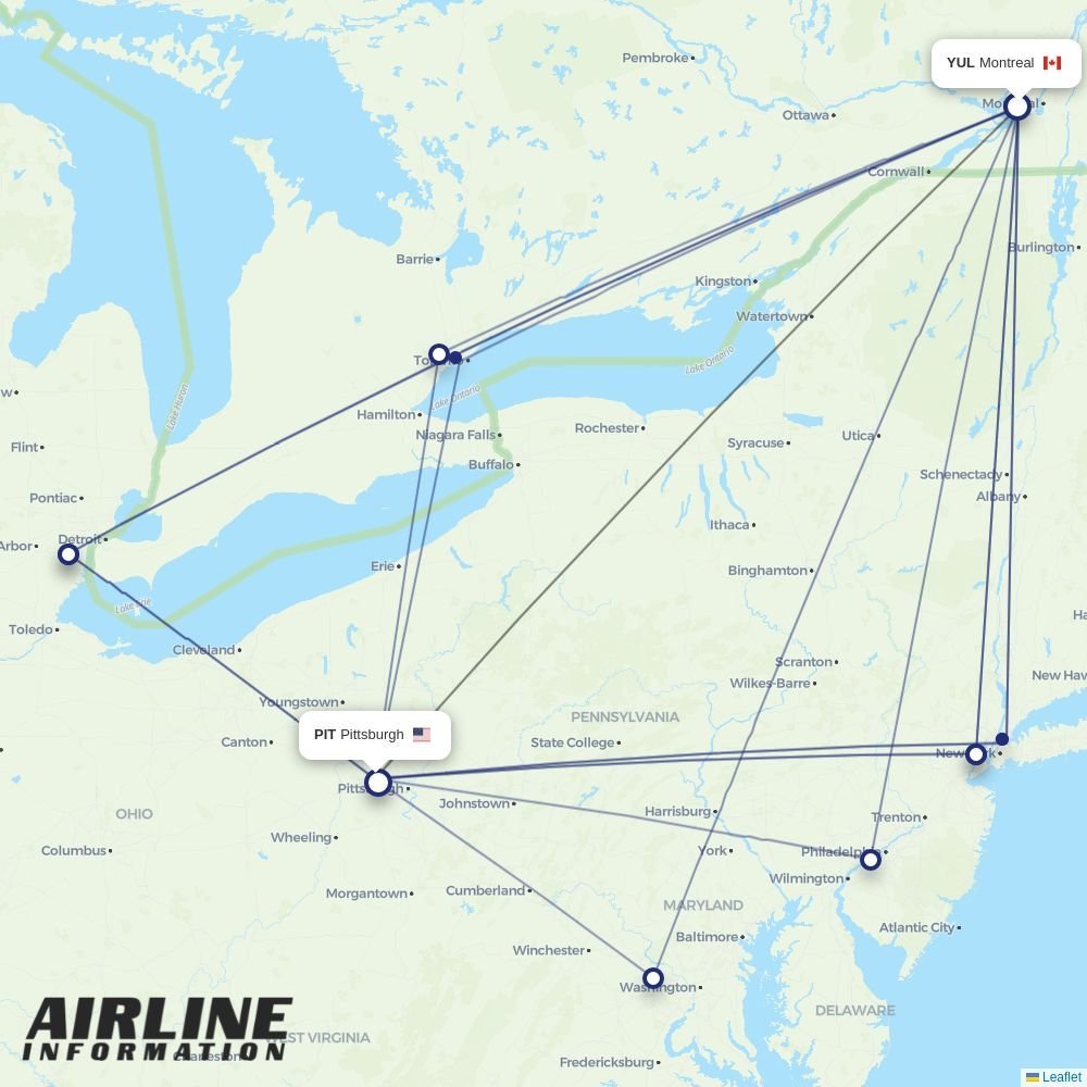 Airlines with flights from Montreal to Pittsburgh (YUL to PIT ...