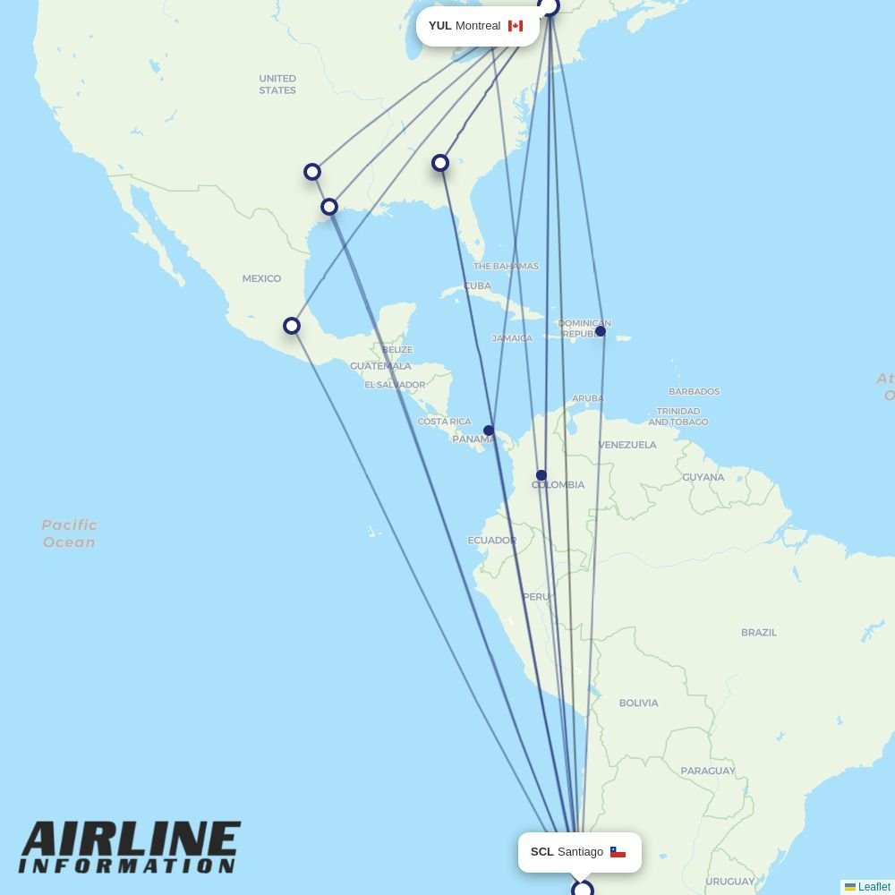 Airlines with flights from Montreal to Santiago (YUL to SCL) | Airline ...