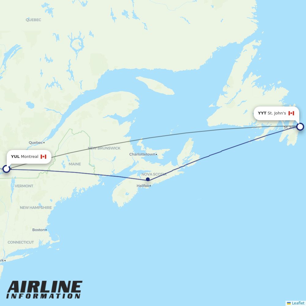 Airlines with flights from Montreal to St. John's (YUL to YYT ...