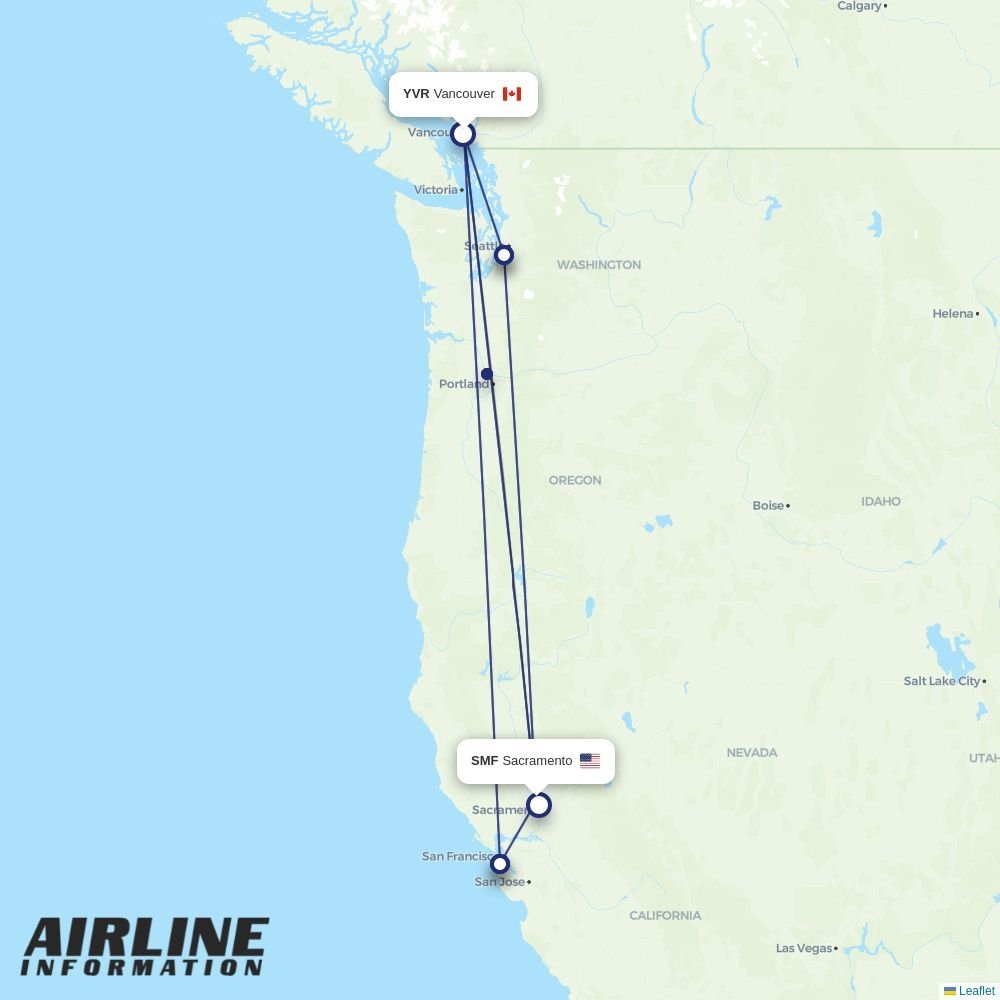 Airlines with flights from Vancouver to Sacramento (YVR to SMF ...