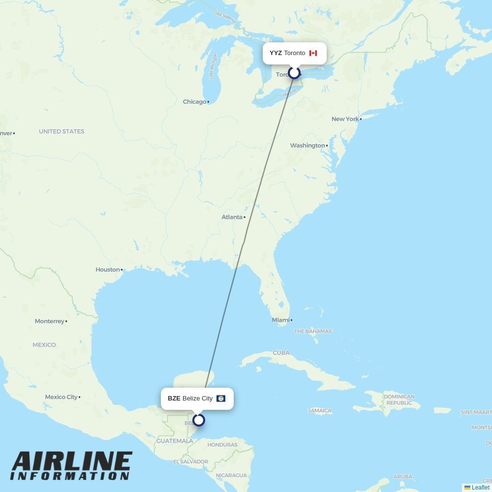 Airlines with flights from Toronto to Belize City (YYZ to BZE ...