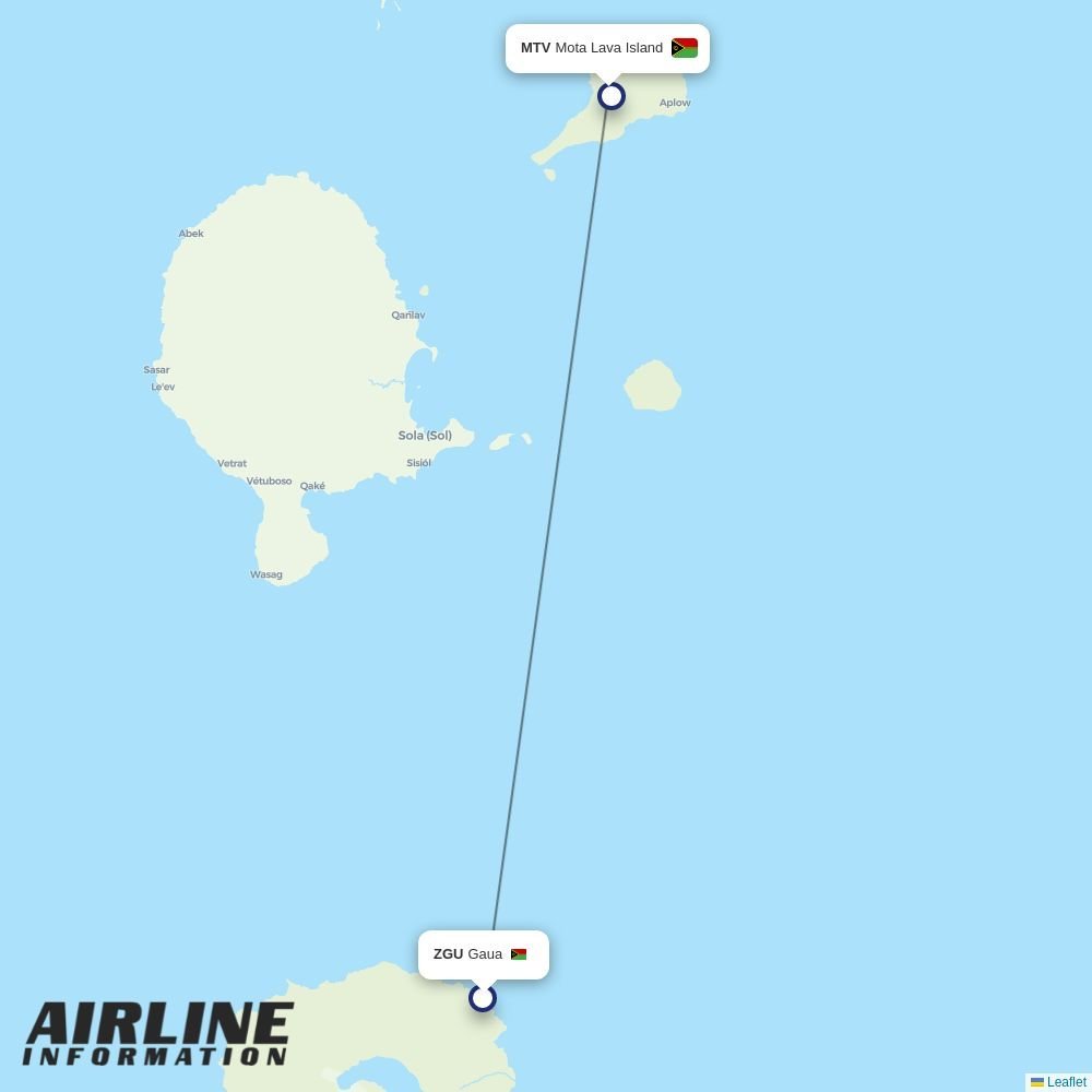 Airlines with flights from Gaua to Mota Lava Island (ZGU to MTV ...