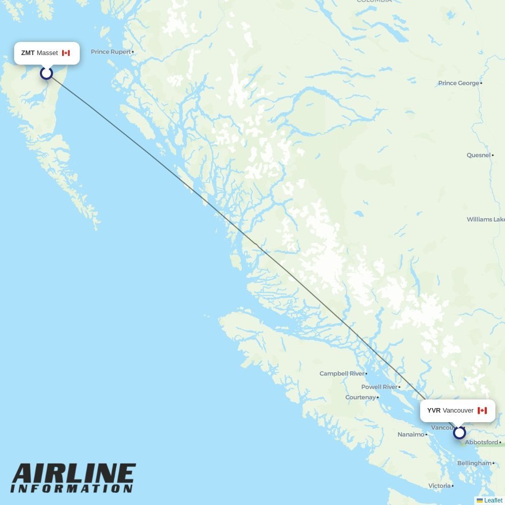 Airlines with flights from Masset to Vancouver (ZMT to YVR) | Airline ...